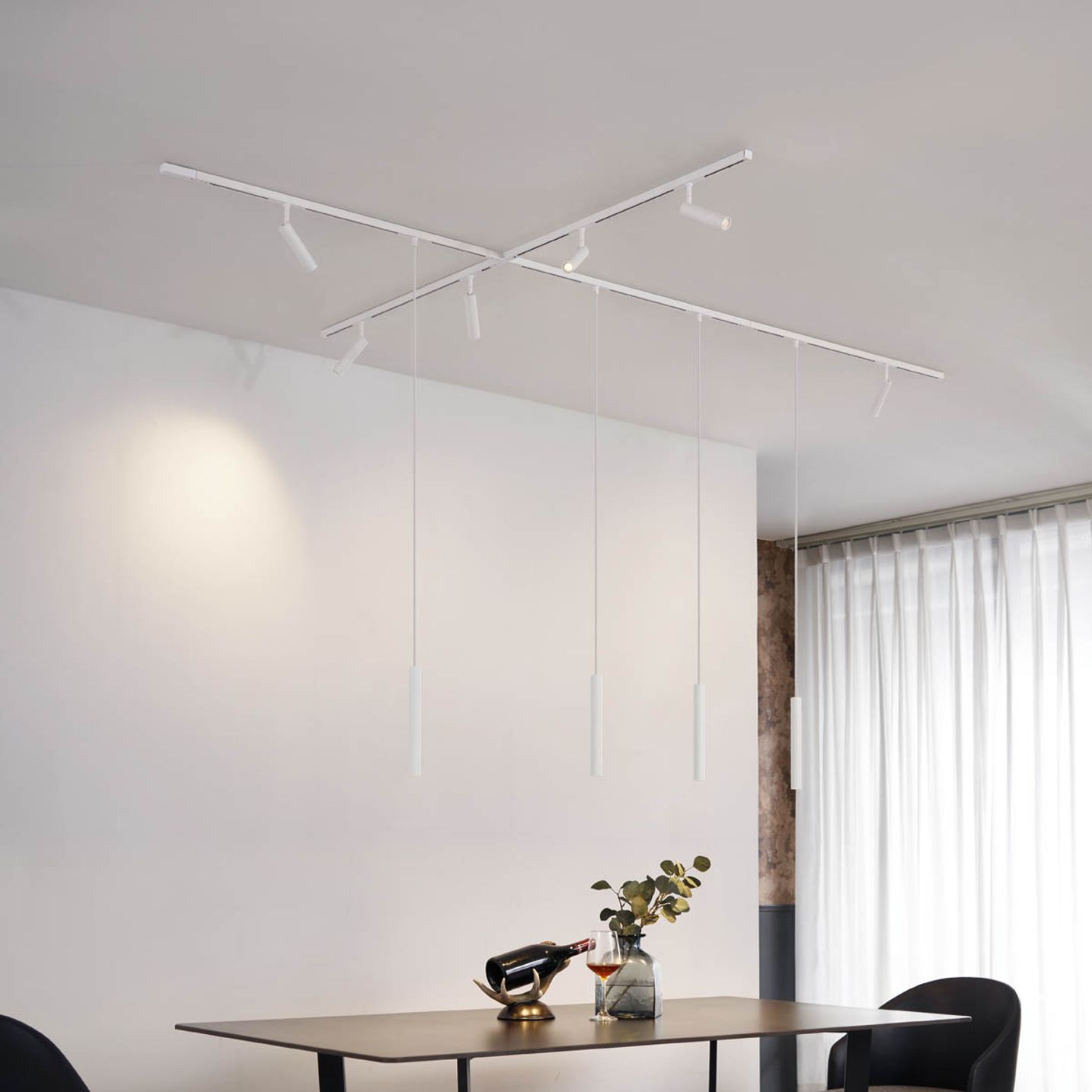 Modern Track Lighting System with 6 Spotlights and 4 Pendant Lights ...