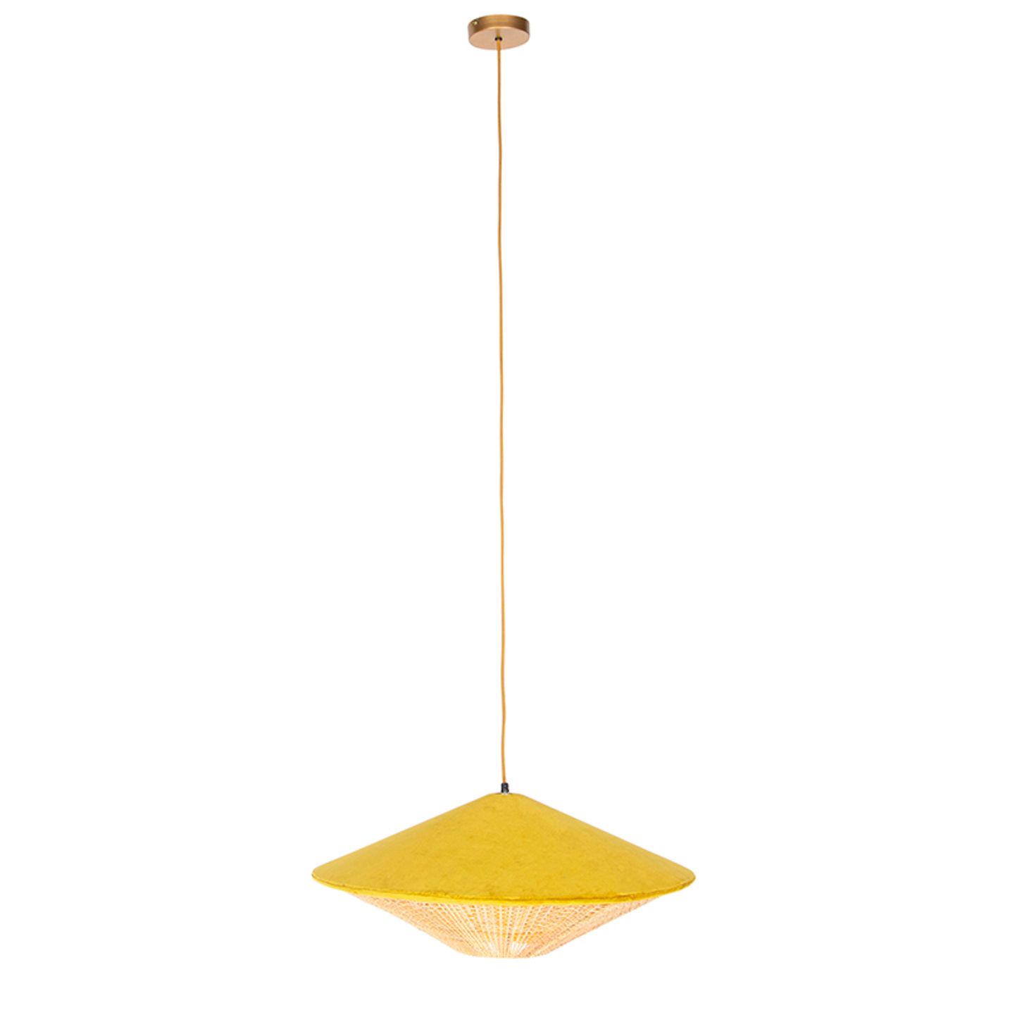 Country Style Pendant Lamp Yellow Velvet with Rattan 60cm - Frills Can ...
