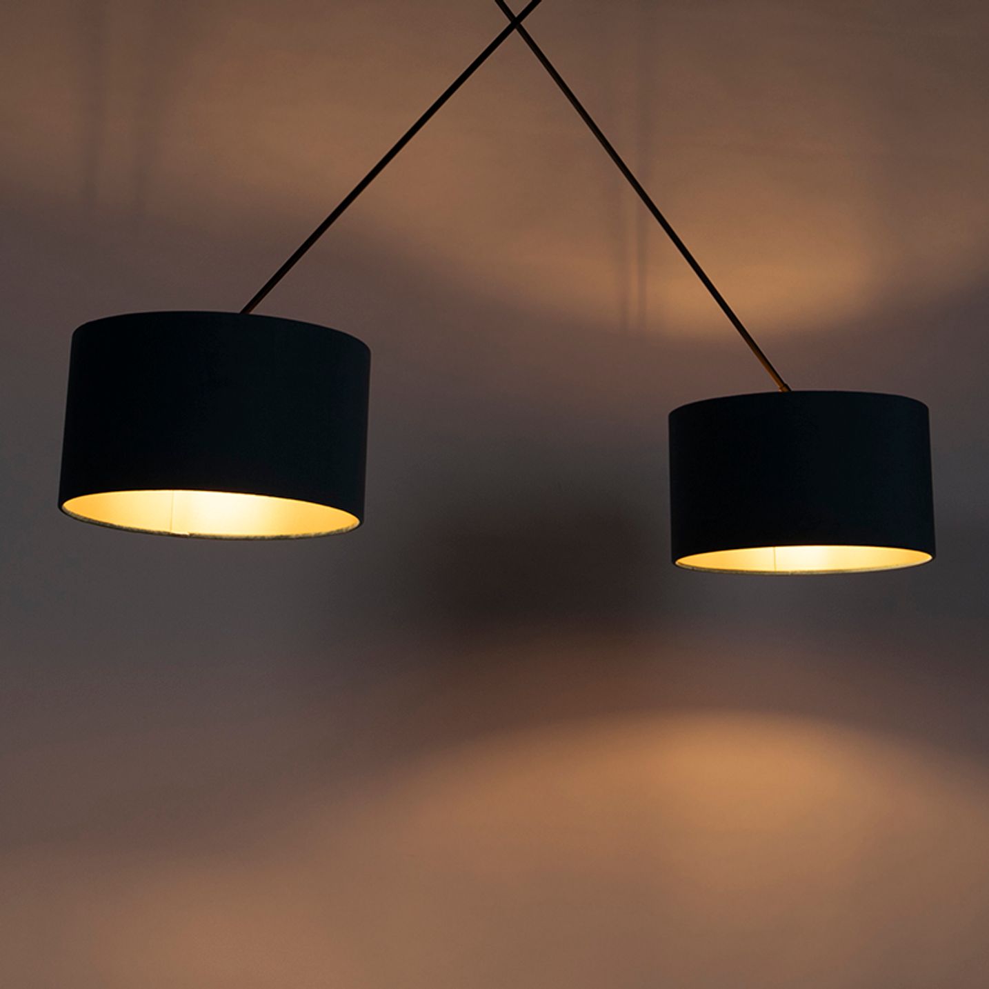 Pendant Light Black with Blue Velvet Shades with Gold 35 cm 2-Light ...